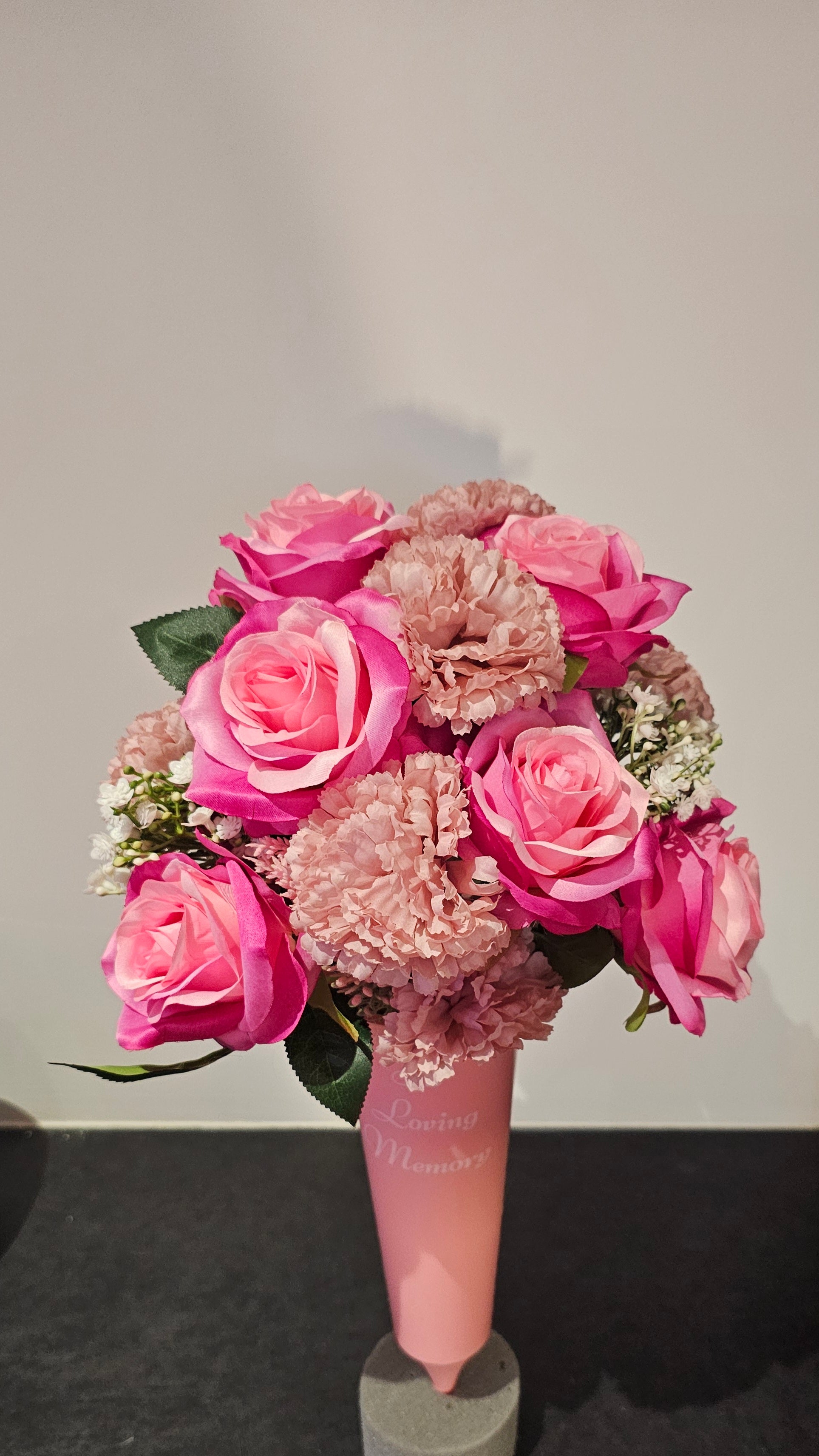Pink Spiked Grave Vase "In Loving Memory" Pink Rose and Carnation Memo ...